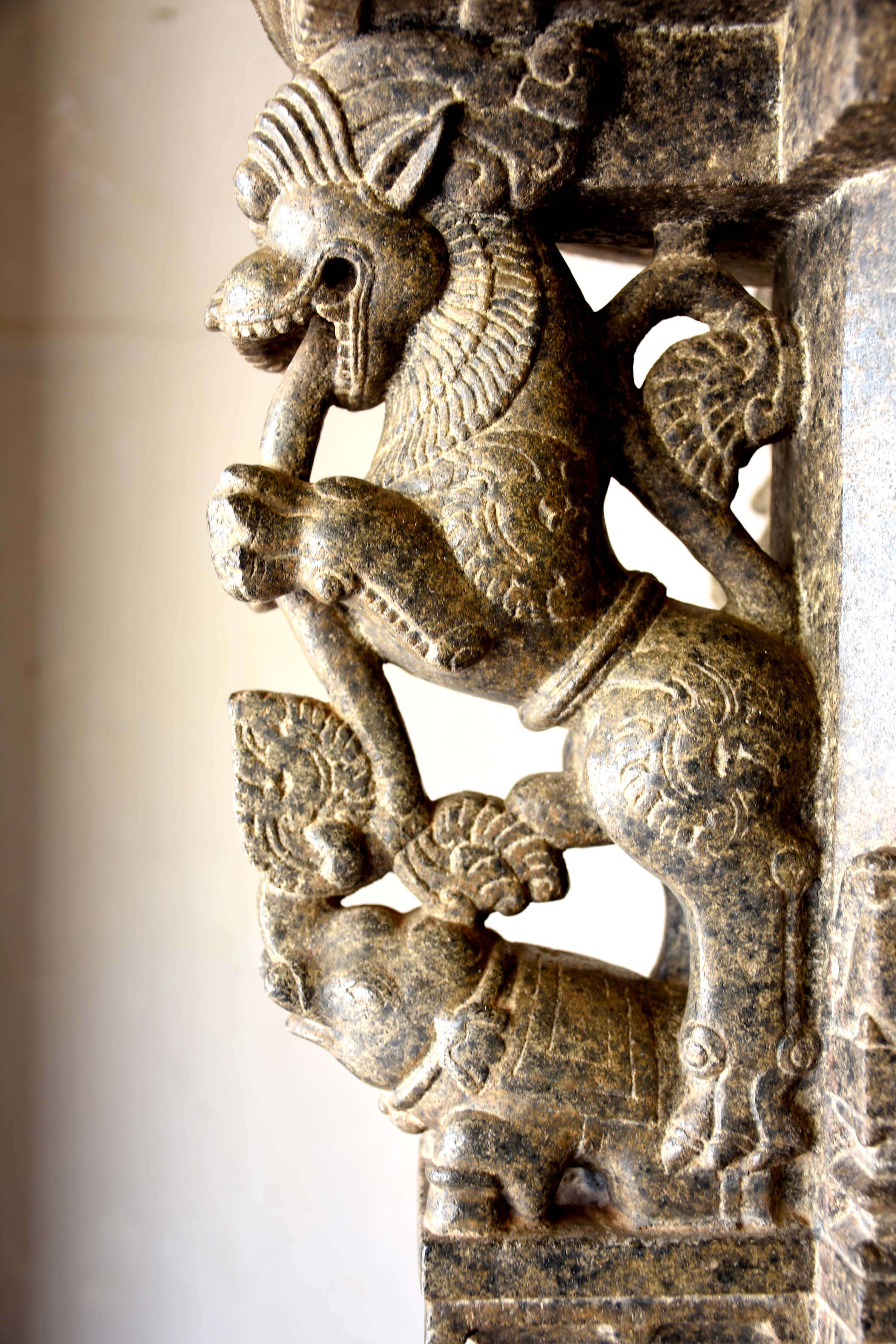 Carved bed stead of stone existing in a small chamber in the south side ...